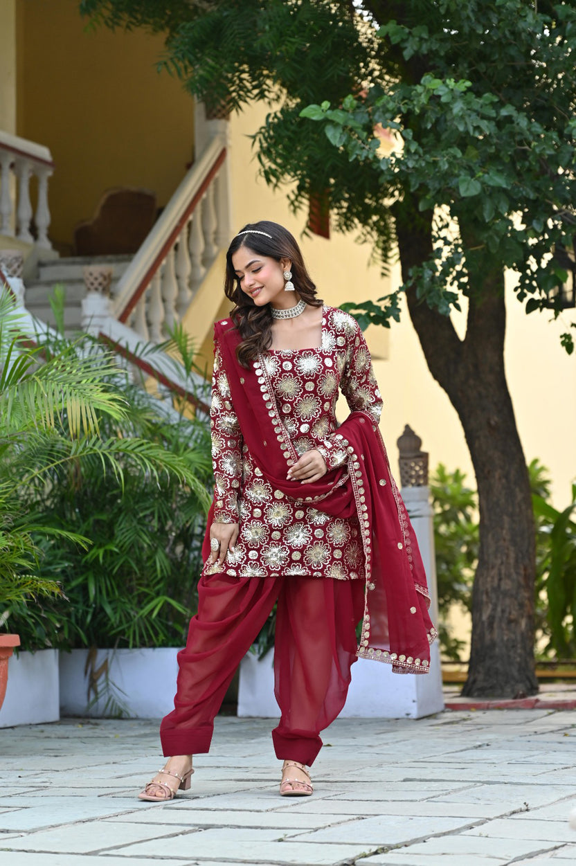 Maroon Embroidered Punjabi Patiala Suit For Women | Premium Wedding ...